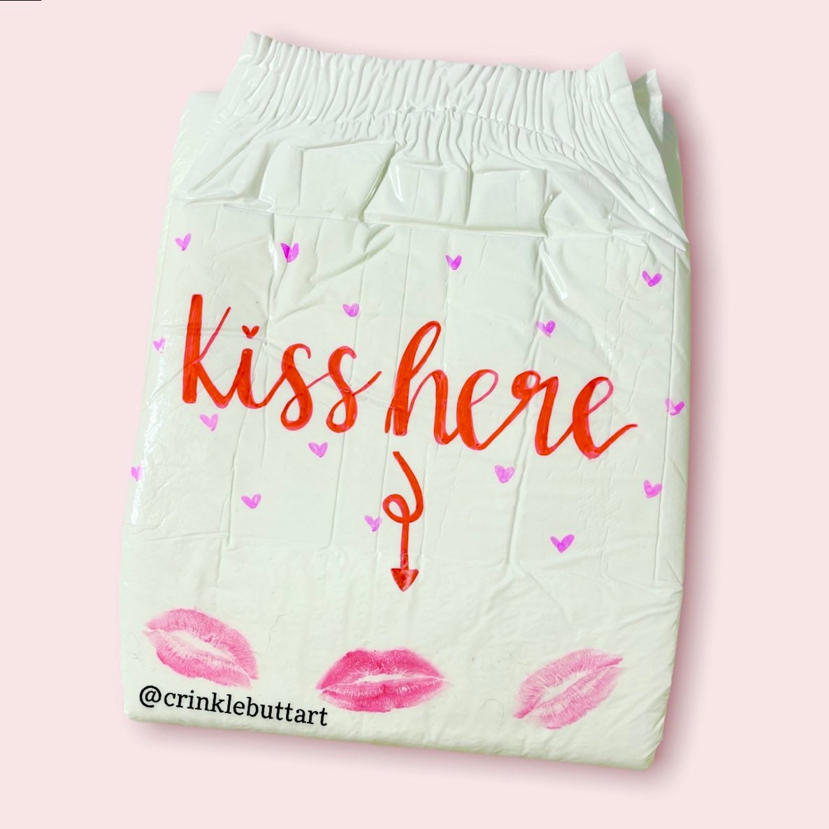 ABDL Adult Baby Diaper “Kiss Here!” With Real Lipstick Prints – CBA