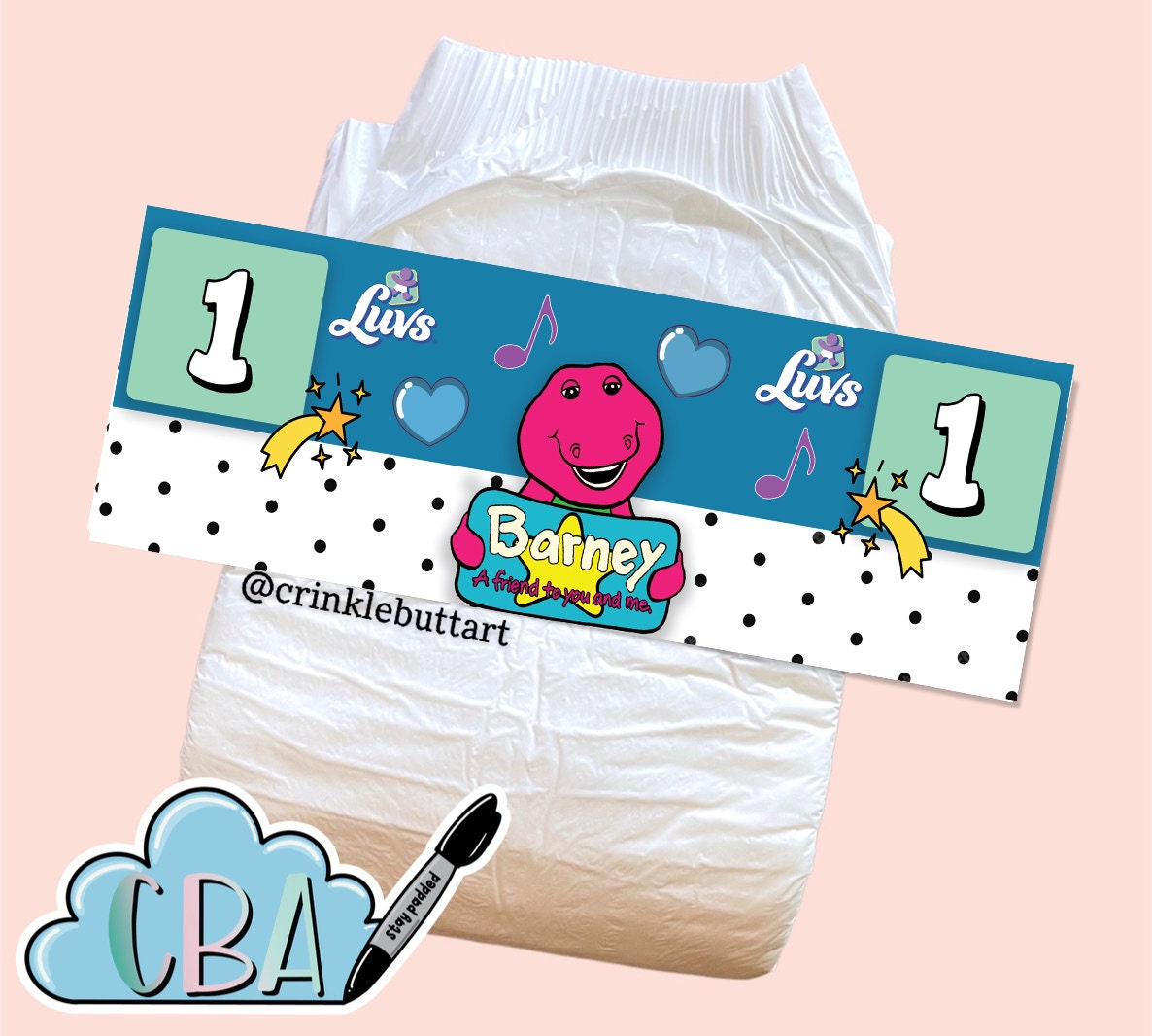 ABDL *CLEAR* Premium Diaper Tapes “Vintage Purple Dinosaur”, ABDL Vint ...